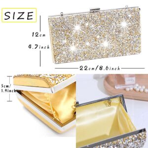 ELABEST Glitter Evening Clutch Bag Single Sided Diamond Bag Crossbody Purse Wedding Party Bag for Women (Gold)