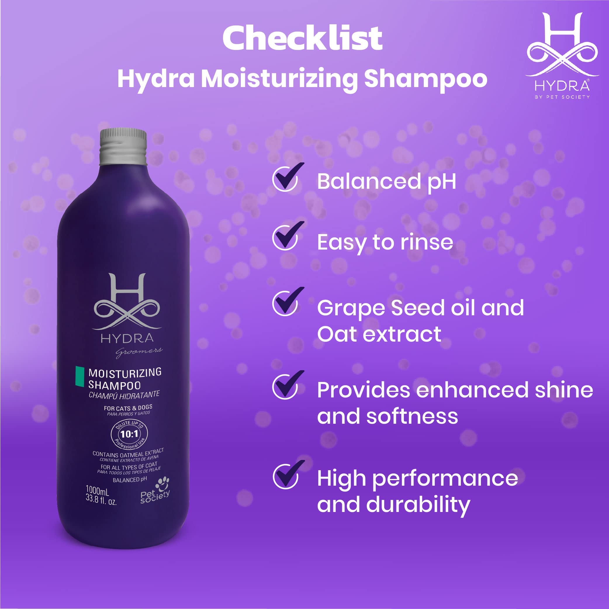 Hydra Professional Moisturizing Dog Shampoo, Oatmeal Bath for Dogs and Cats, Pet Wash for All Breeds and Coat Types, Promotes Healthy Skin and Coats