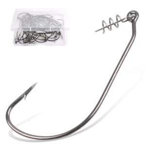 twistlock fishing hooks,50pcs worm hooks with centering pin spring unweighted swimbait hooks for soft plastic lures baits bass fishing