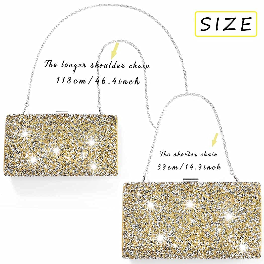 ELABEST Glitter Evening Clutch Bag Single Sided Diamond Bag Crossbody Purse Wedding Party Bag for Women (Gold)