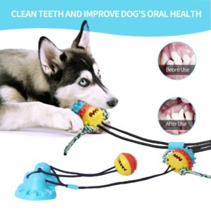 KHAZIX Dog Toys for Aggressive Chewers, Indestructible Dog Rope Toys with 2 Powerful Suction Cup and 2 Balls for Large Small Dogs, Interactive Dog Puzzle Toys