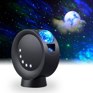 looeoodoo led star projector light, galaxy lighting, moon nebula night lamp with base, remote control and battery operated for gaming room, home theater, bedroom, or mood ambiance (black)