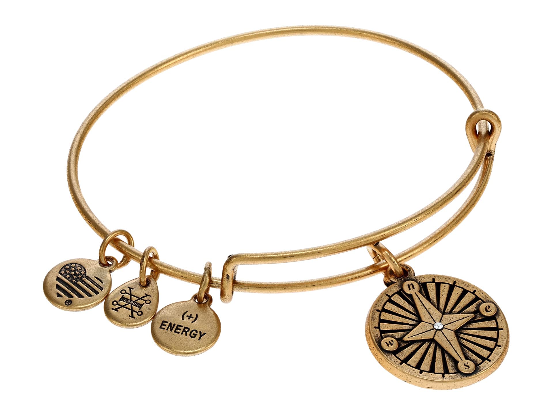 Alex and Ani Path of Symbols Expandable Bangle for Women, Compass Charm, Rafaelian Gold Finish, 2 to 3.5 inches, One Size