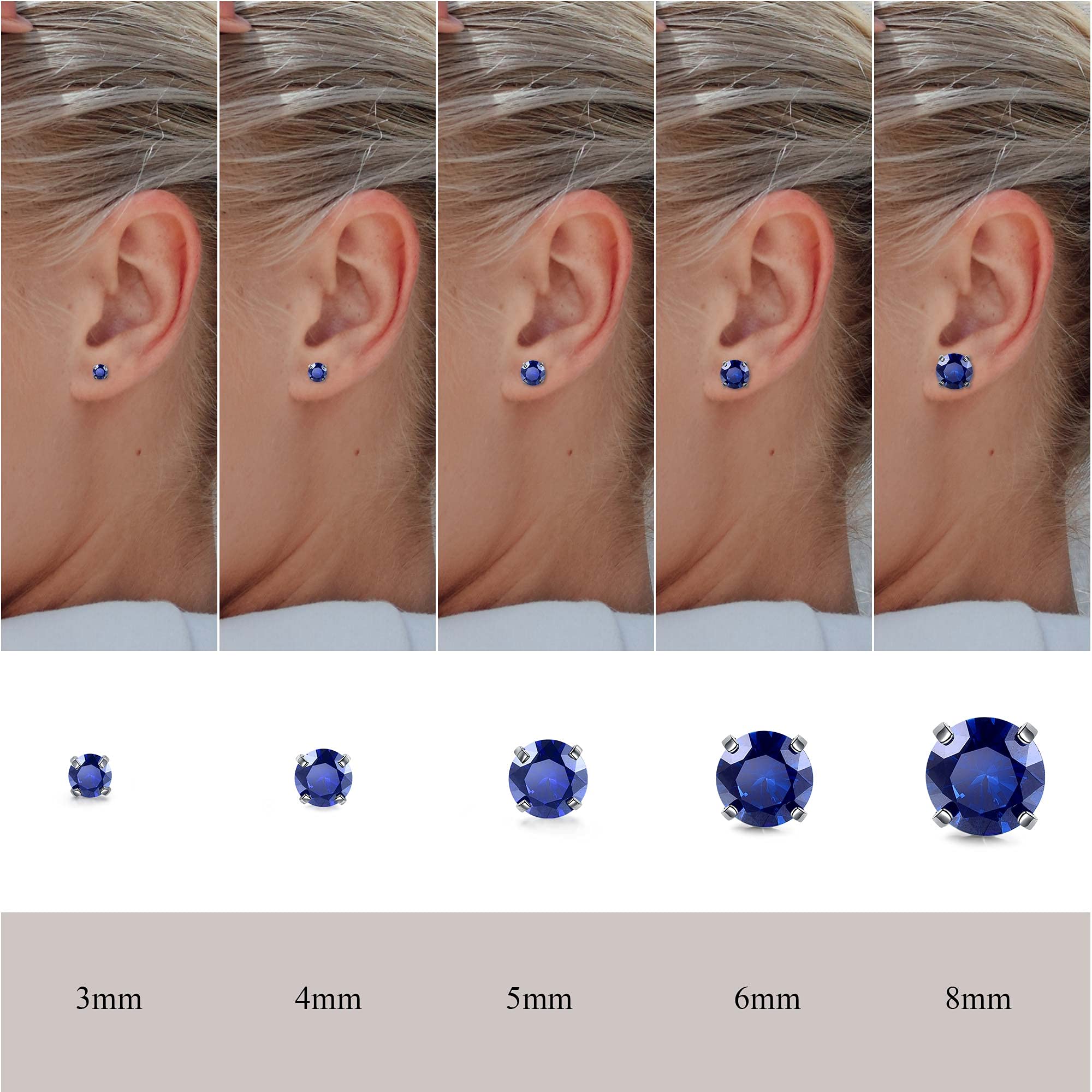 Top Plaza 12 Pairs Stud Earrings Set for Women 316L Surgical Hypoallergenic Stainless Steel Earrings Birthstone CZ Cubic Zirconia Stud Earrings for Women - 3mm