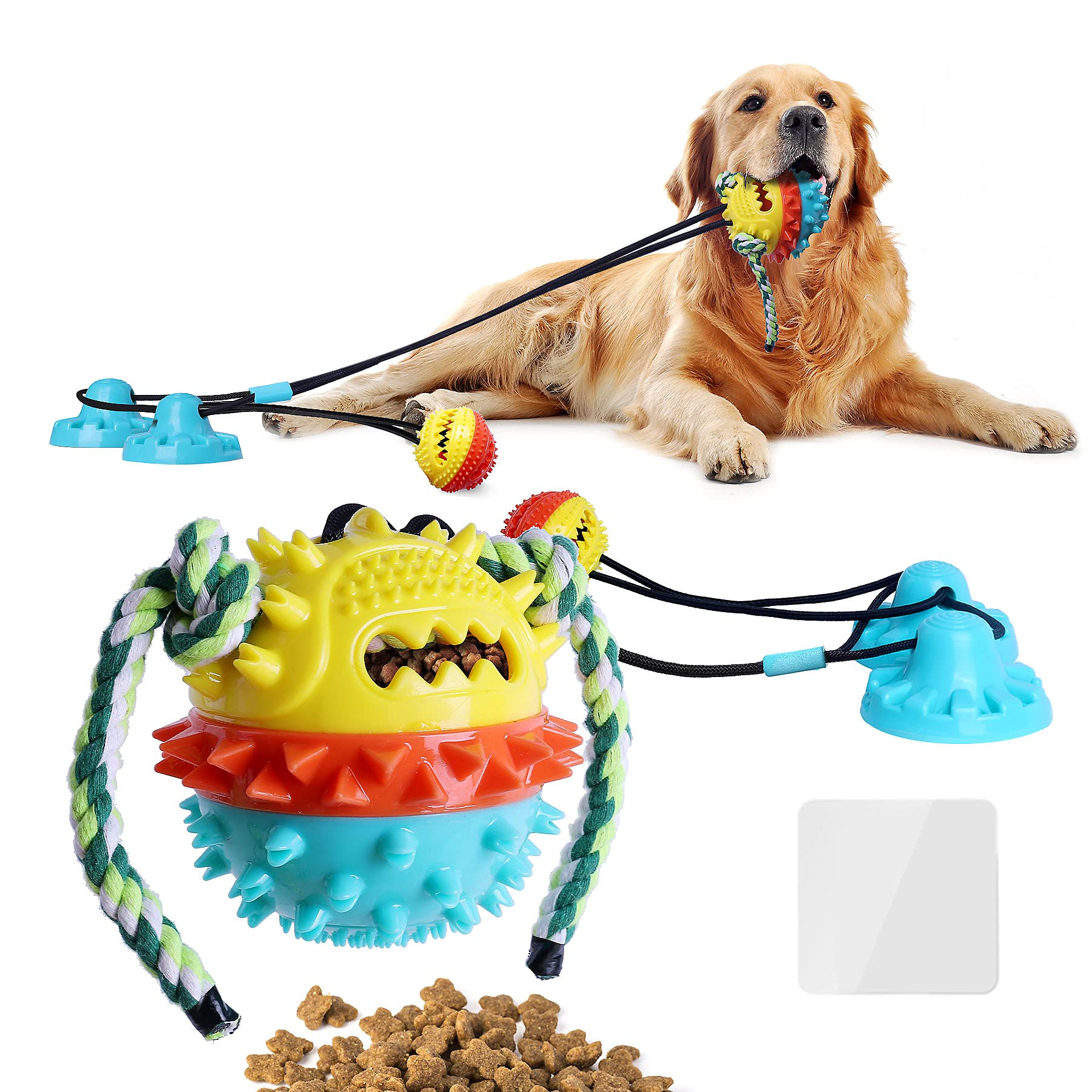 KHAZIX Dog Toys for Aggressive Chewers, Indestructible Dog Rope Toys with 2 Powerful Suction Cup and 2 Balls for Large Small Dogs, Interactive Dog Puzzle Toys