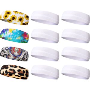 sublimation headband blank tie dye headband heat transfer yoga hairbands elastic sweatbands iron on transfer bandana head wrap scarf for halloween diy women teens sports, white(null)