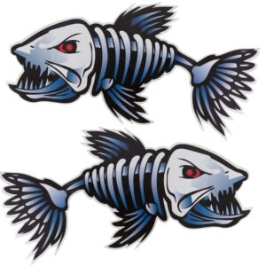 trinka fish skeleton waterproof decal - 2pcs vinyl sticker (12 inch x 6 inch each ) for kayak, fishing boat, car, truck, canoe,pontoon