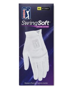 pga tour women's swingsoft leather golf glove, white, worn on left, large