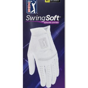 PGA TOUR Women's SwingSoft Leather Golf Glove, White, Worn on Left, Large