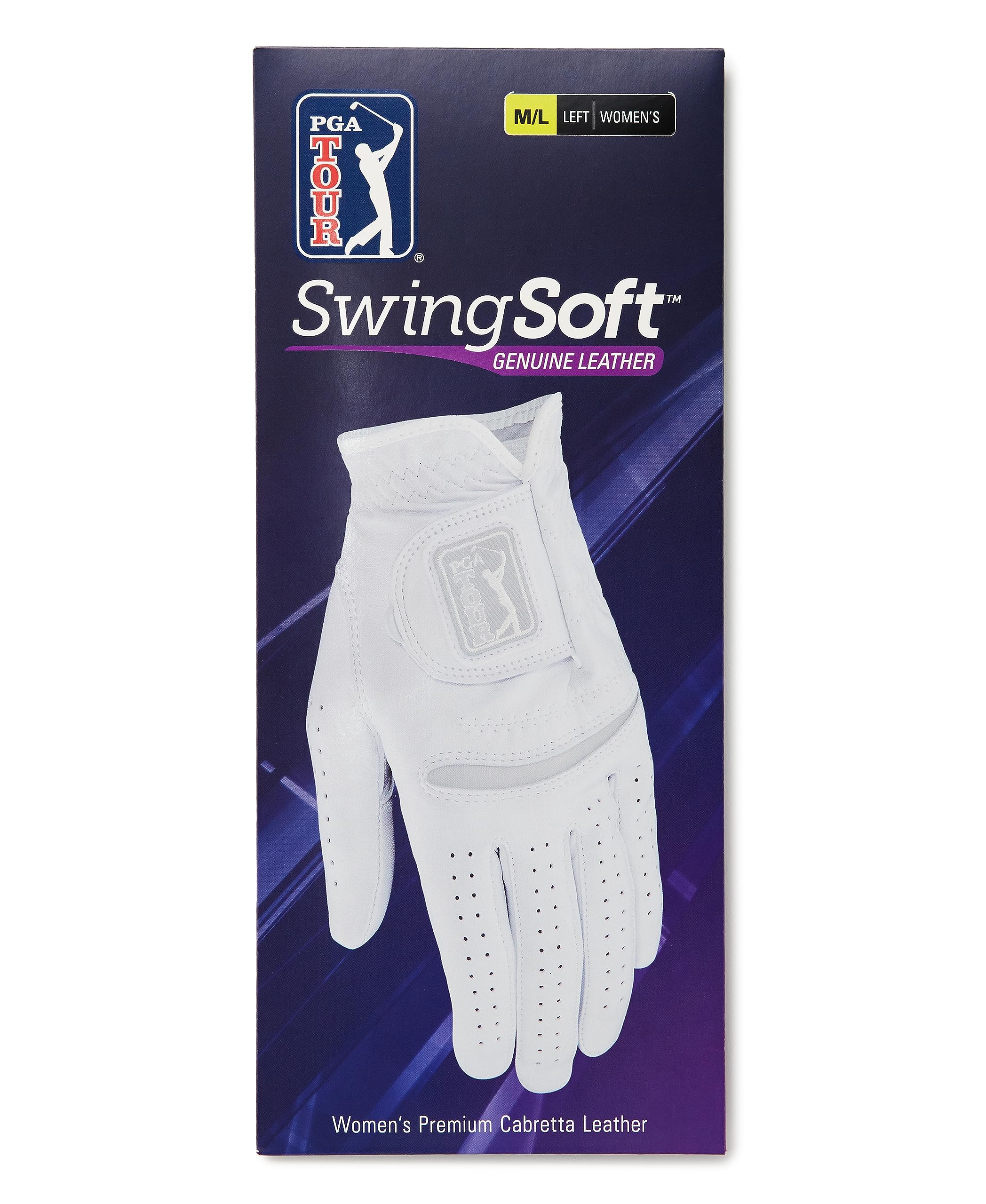 PGA TOUR Women's SwingSoft Leather Golf Glove, White, Worn on Left, Large