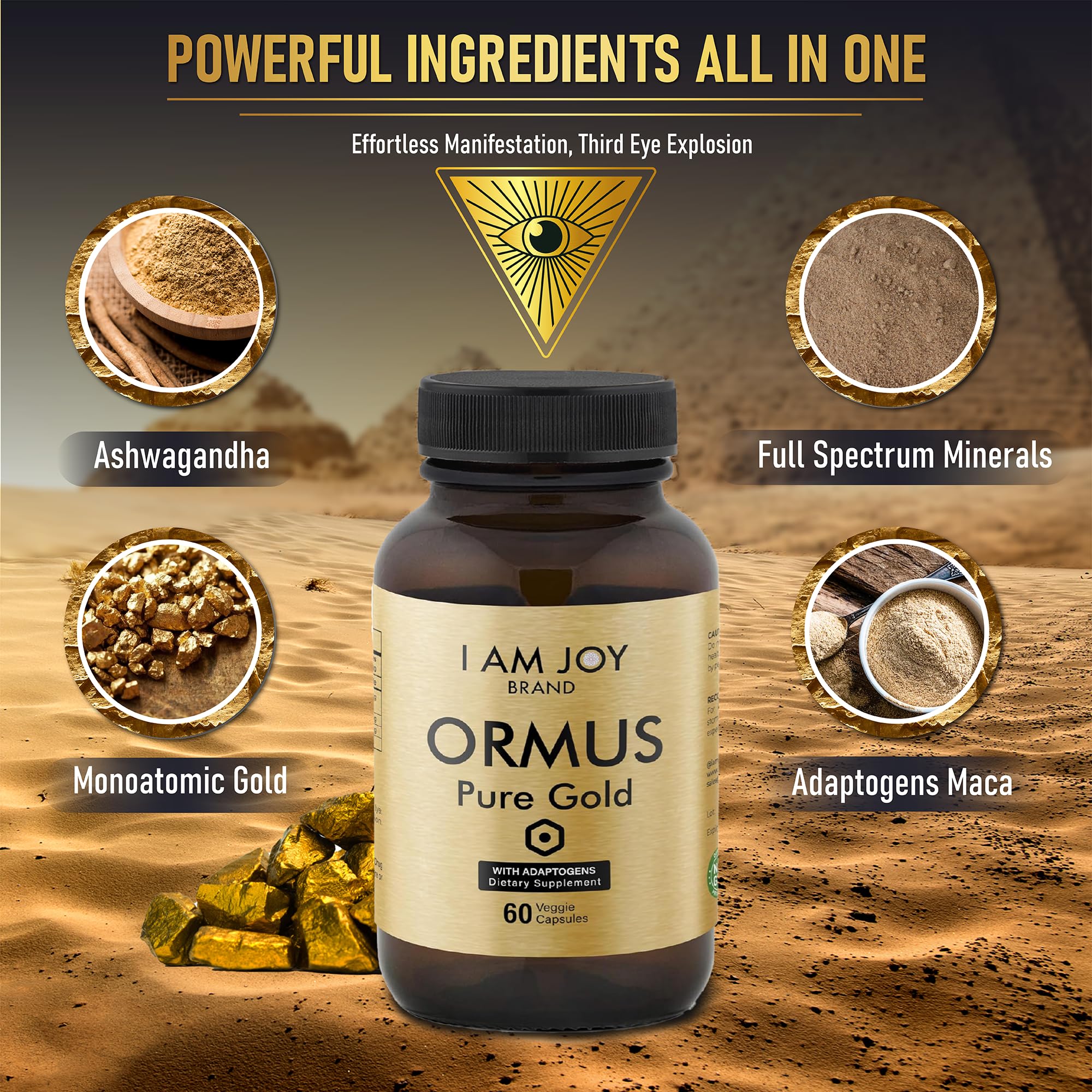 I Am Joy co. Ormus Gold Capsules Monoatomic Elements with Adaptogens Maca and Ashwaganda | May Help Balance Mood, Decalcify Pineal Gland, Repair DNA, Enhance Relaxation - 60 Vegan Capsules