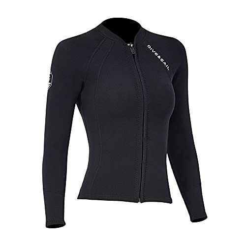 Wetsuit Top Women Men 2MM Neoprene Wetsuit Jacket Long Sleeve Diving Surfing Top, 3MM 1.5MM Wetsuits Shirt Vest Scuba Swimming Snorkeling Suit Swimsuit Warm for Water Sports (2mm Women, M)