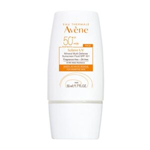 eau thermale avène solaire uv mineral multi-defense sunscreen fluid spf 50+ - non-whitening - antioxidant & blue light protection - 1.7 fl. oz.