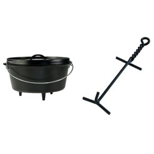 lodge seasoned cast iron deep camp dutch oven + camp dutch oven lid lifter