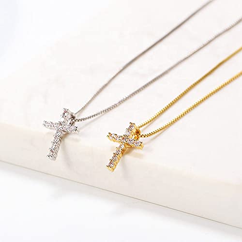 BLBLJERY Small Cross Necklaces for Women Simulated Diamond Cross Pendant Dainty Cubic Zirconia Silver