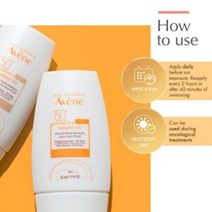 Eau Thermale Avène Solaire UV Mineral Multi-Defense Sunscreen Fluid SPF 50+ - Non-Whitening - Antioxidant & Blue Light Protection - 1.7 fl. oz.