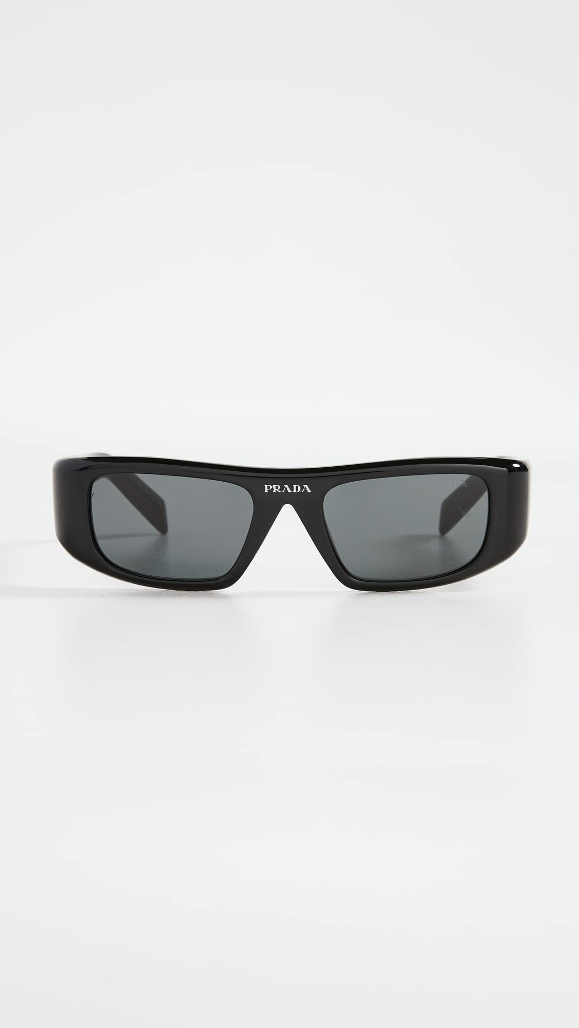 Prada PR 20WS 1AB5S0 Black Plastic Rectangle Sunglasses Grey Lens