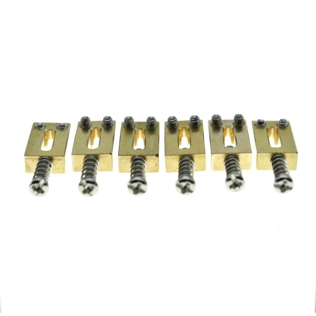 KAISH Solid Brass Guitar Bridge Saddles Brass Saddle 10.5mm String Spacing with Nickel Screws for Stratocaster/Telecaster