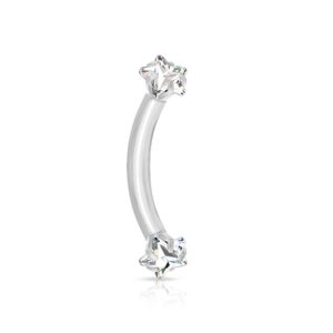 pierced owl 16ga stainless steel internally threaded prong set cz crystal star ends cartilage helix daith rook eyebrow curved barbell (silver tone)