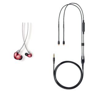 shure se535ltd in ear wireless headphones, red detachable & shure universal communication cable for detachable se sound isolating earphones, black