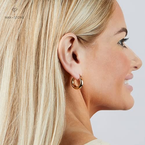 MAX + STONE 14k Yellow Gold Filled Lightweight Click Top .75" Chunky Round Polished Hoop Earrings