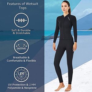 Wetsuit Top Women Men 2MM Neoprene Wetsuit Jacket Long Sleeve Diving Surfing Top, 3MM 1.5MM Wetsuits Shirt Vest Scuba Swimming Snorkeling Suit Swimsuit Warm for Water Sports (2mm Women, M)