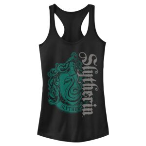 harry potter junior's green crest slim fit, scoop hem racerback tank, black, large