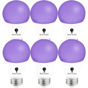 bluex bulbs 6 pack led black light bulb, 9w a19 e26 blacklight bulb level 385-400nm, body paint, glow in the dark led light bulb neon glow fluorescent poster black bulb (6 pack)