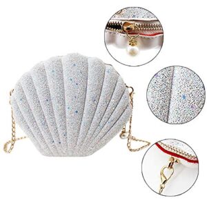 ZLM BAG US Glitter Seashell Evening Clutch Purse Mini Chain Crossbody Bag Pu Leather Shell Pearl Shoulder Bag