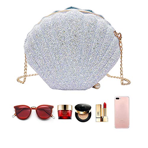 ZLM BAG US Glitter Seashell Evening Clutch Purse Mini Chain Crossbody Bag Pu Leather Shell Pearl Shoulder Bag