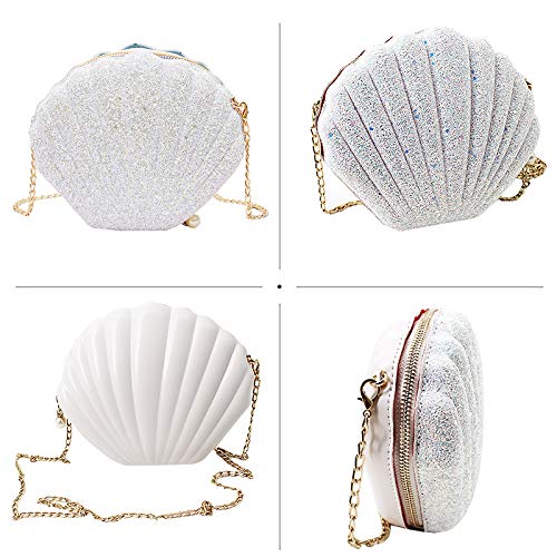 ZLM BAG US Glitter Seashell Evening Clutch Purse Mini Chain Crossbody Bag Pu Leather Shell Pearl Shoulder Bag