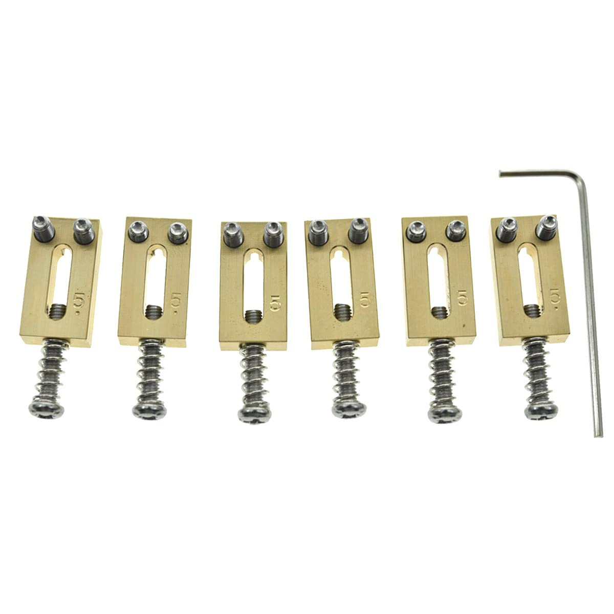 KAISH Solid Brass Guitar Bridge Saddles Brass Saddle 10.5mm String Spacing with Nickel Screws for Stratocaster/Telecaster