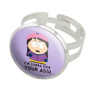 graphics & more south park wendy kicks a** silver plated adjustable novelty ring