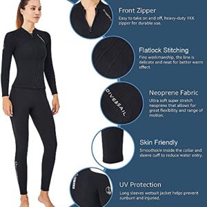 Wetsuit Top Women Men 2MM Neoprene Wetsuit Jacket Long Sleeve Diving Surfing Top, 3MM 1.5MM Wetsuits Shirt Vest Scuba Swimming Snorkeling Suit Swimsuit Warm for Water Sports (2mm Women, M)