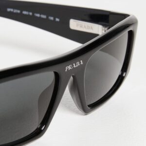 Prada PR 20WS 1AB5S0 Black Plastic Rectangle Sunglasses Grey Lens