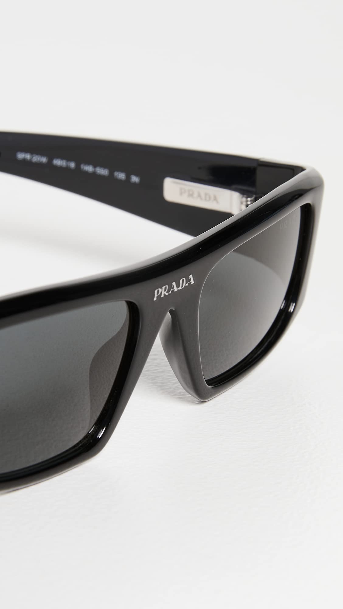 Prada PR 20WS 1AB5S0 Black Plastic Rectangle Sunglasses Grey Lens