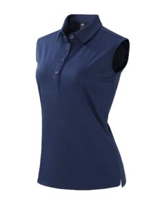 mier women's sleeveless golf polo shirts 4-button tennis athletic tank tops with collar sun protection quick dry, upf 50+, navy, s