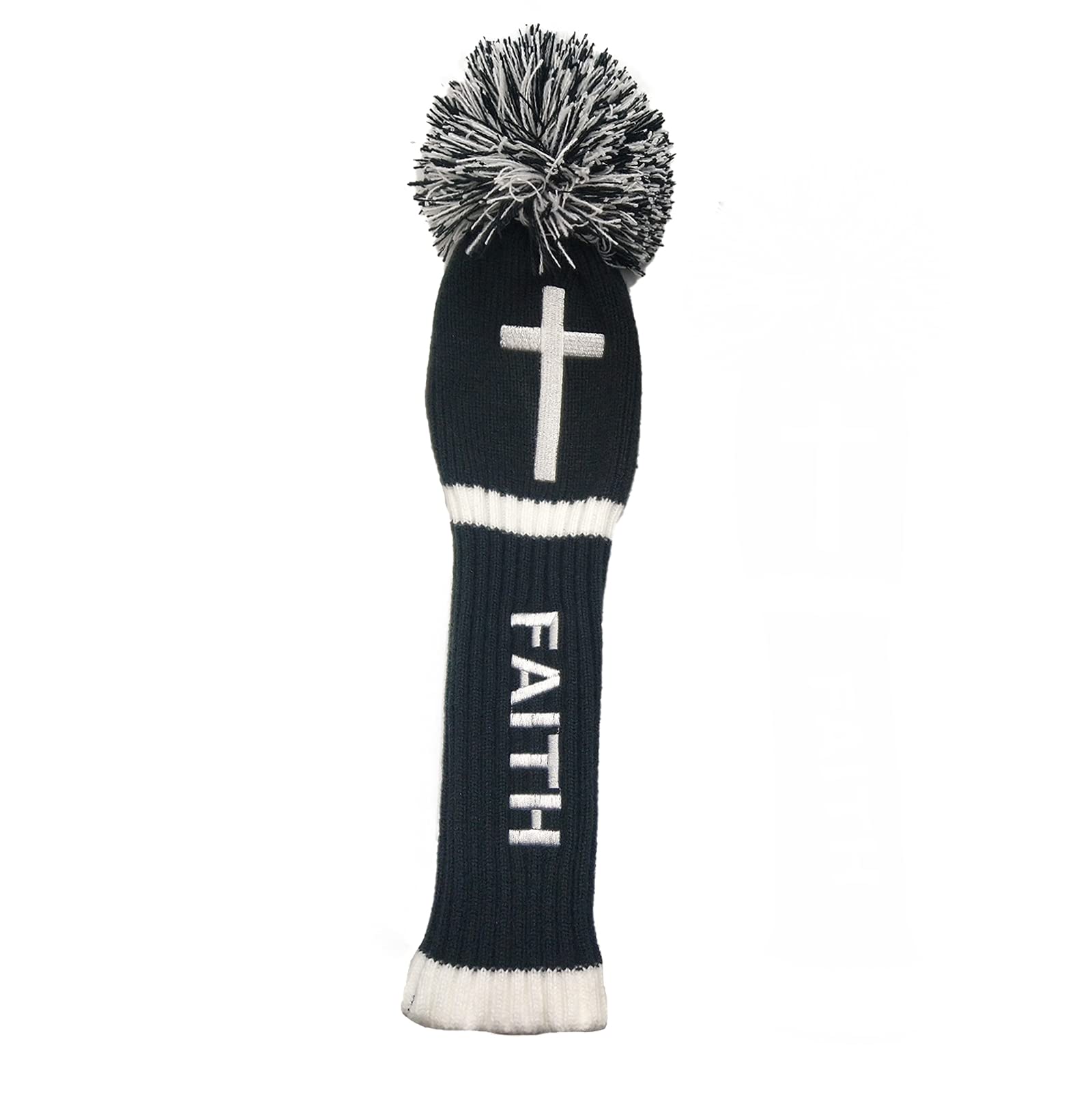 Knitted Golf Club Head Covers Driver Faith Cross Embroidered Gift Original 460cc Driver Wood POM POM