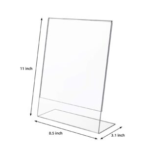 Acrylic Sign Holder 8.5 x 11 Inches, Slant Back Clear Table Top Display Plastic Stand, Double Sided, Display Stand, Acrylic Frame for Store, Homes, Restaurants, Offices - Vertical 12 Pack