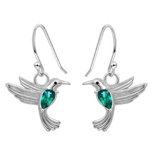 wouovo s925 hummingbird drop-dangle earrings - waterdrop flower bird eearring with green spinel crystal stone mothers day gifts for mom and daughter (green cz hummingbird)