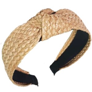 lvyeer rattan wide boho headband - knot woven headwear for woman girl hair accessories