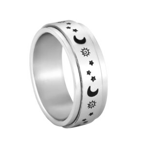 zed shadoww tuning rotating stars sun moon stainless steel ring playability boho bands jewelry size11