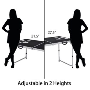 Goplus 8 Ft Portable Beer Pong Table, Foldable Party Pong Tailgate Table W/ 2-Level Adjustable Height & Carrying Handles, Party Drinking Game Table for Outdoor & Indoor