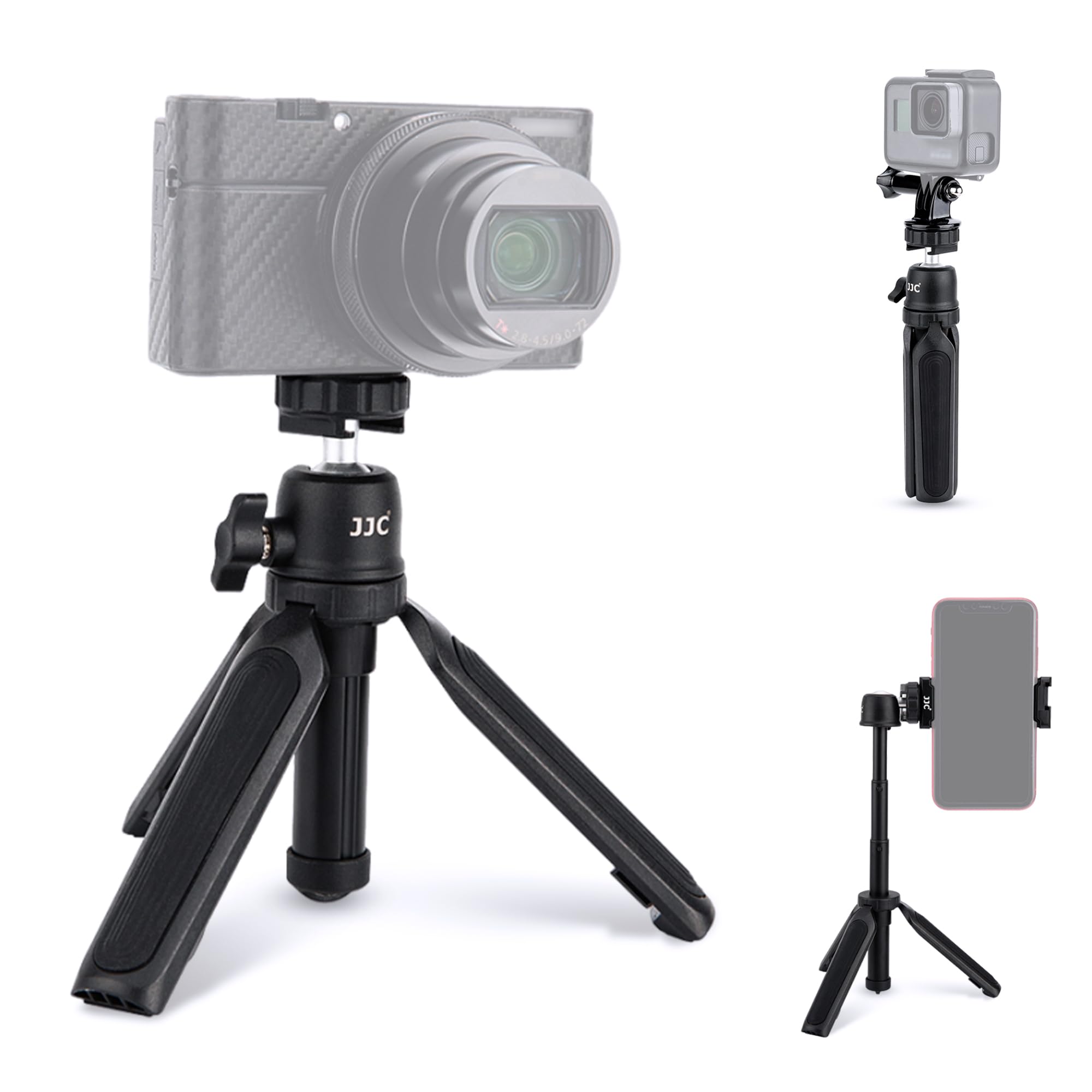 Extendable Camera Mini Tripod, 3 Sections 360°Pan and 90°Tilt Selfie Stick Tripod for Canon G7X Mark III Sony ZV-1 RX100 VII Action Camera Gopro Hero 9/8/7/6 Black DJI Osmo Action