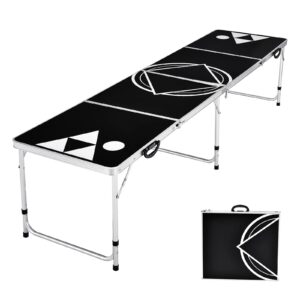 goplus 8 ft portable beer pong table, foldable party pong tailgate table w/ 2-level adjustable height & carrying handles, party drinking game table for outdoor & indoor