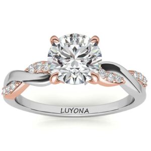 luyona moissanite ring 1 ct round cut lab double-colors twisting infinity engagement wedding anniversary ring, customize name engraving (white gold, customize)