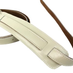 walker and williams c-18-wht aged white premium signature grain leather vintage style guitar strap with deluxe suede pad extra long for acoustic, electric, and bass guitars