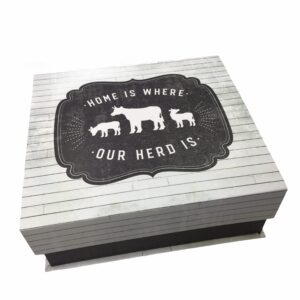 ashland decorative box square farm theme “home is where our herd is” 4.25"x10..25"x11.25"