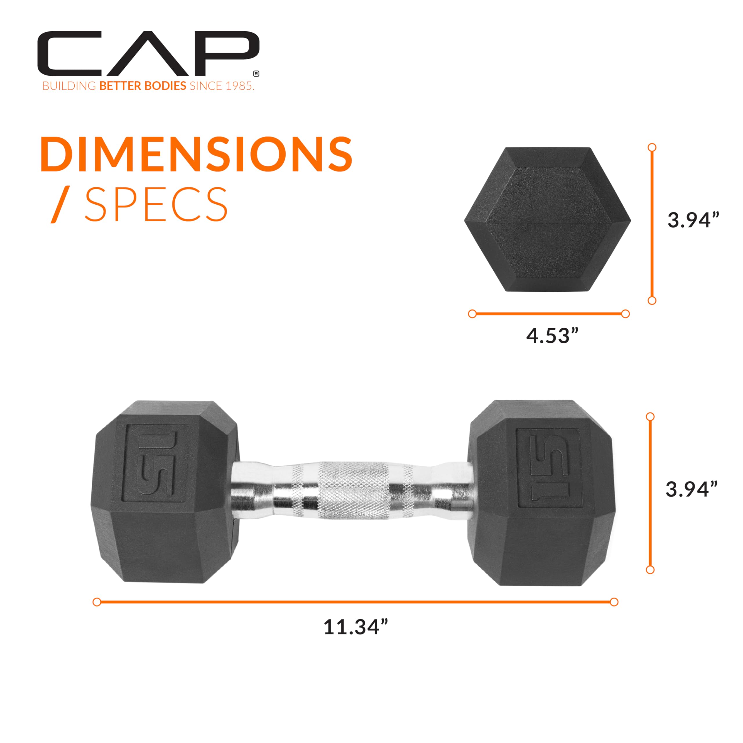 CAP Barbell 15 LB Coated Hex Dumbbell Weight, New Edition