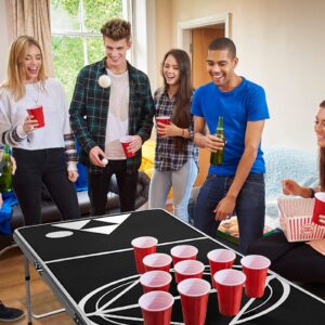 Goplus 8 Ft Portable Beer Pong Table, Foldable Party Pong Tailgate Table W/ 2-Level Adjustable Height & Carrying Handles, Party Drinking Game Table for Outdoor & Indoor